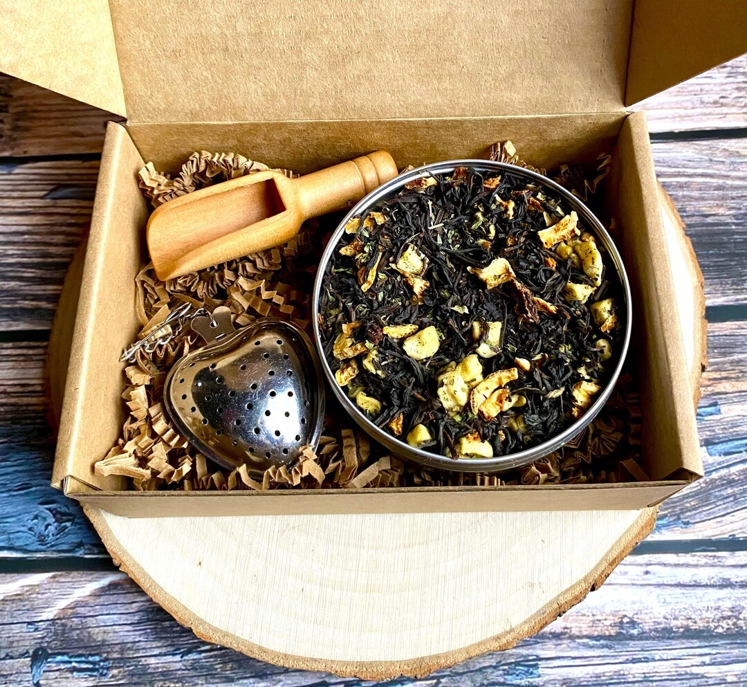 Organic Apple Mint Loose Leaf Herbal Tea Tin Sampler Infuser Box Tea ...