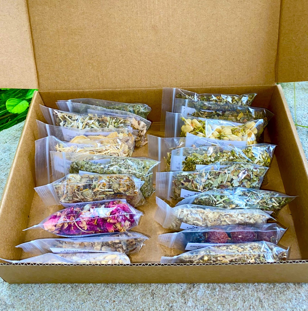 Custom Apothecary Natural Herb Kit Wiccan Herb Pack 20 Herb Bags Black Box Brown Box - Etsy