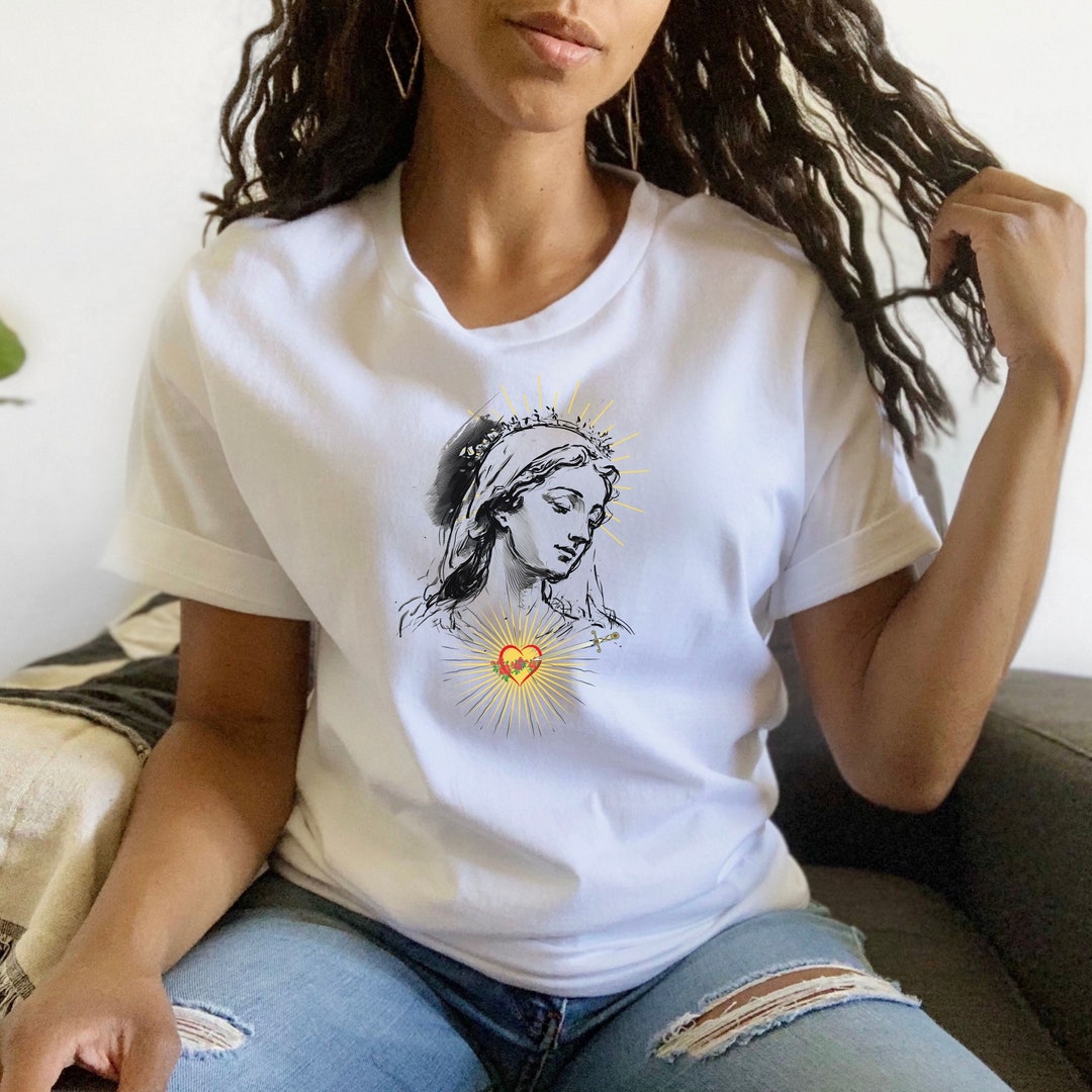 Virgin Mary Sacred Heart Catholic Shirt Catholic Art Apparel Shirts ...