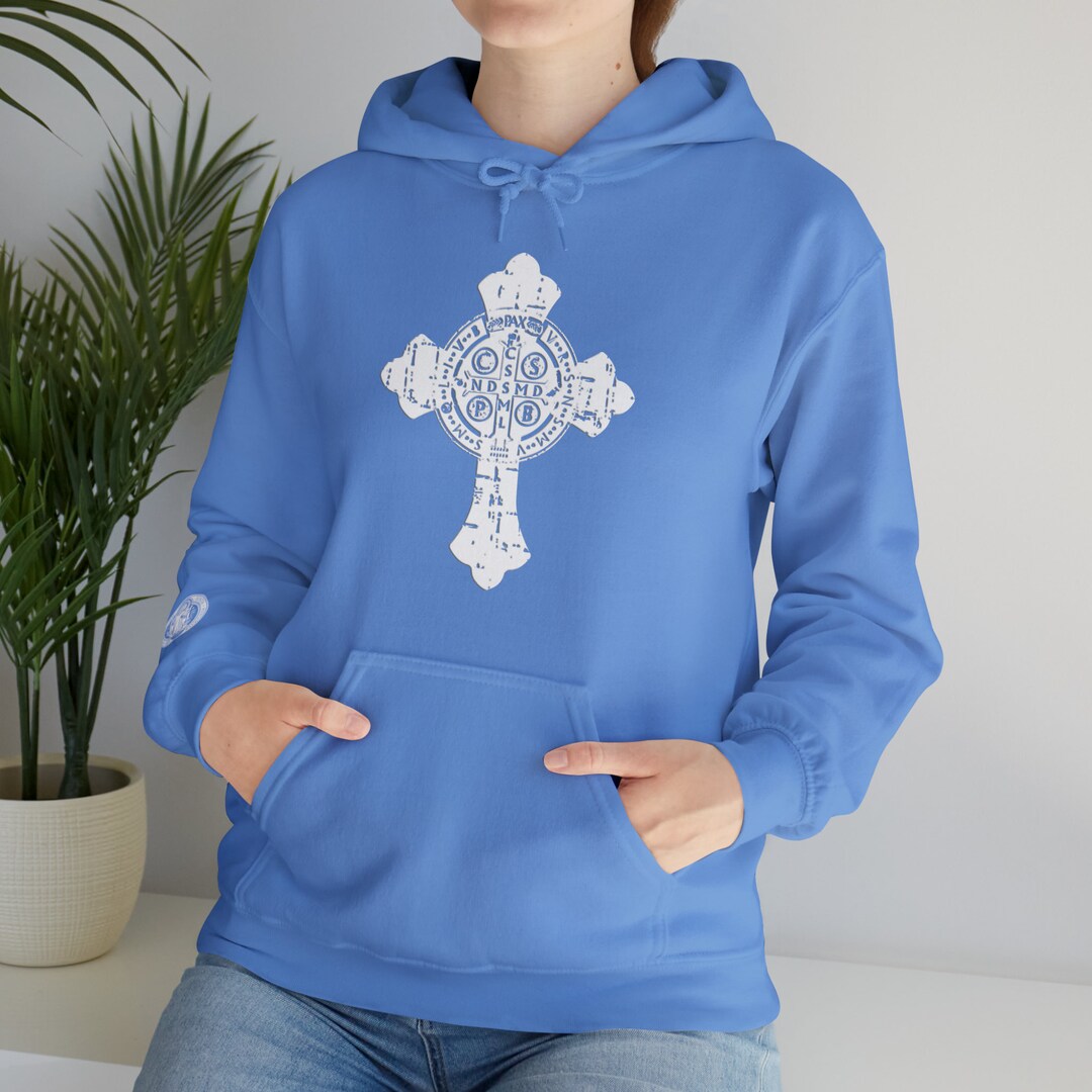 Saint Benedict Crucifix Hoodie, Vintage San Benito Hoodie, Catholic ...