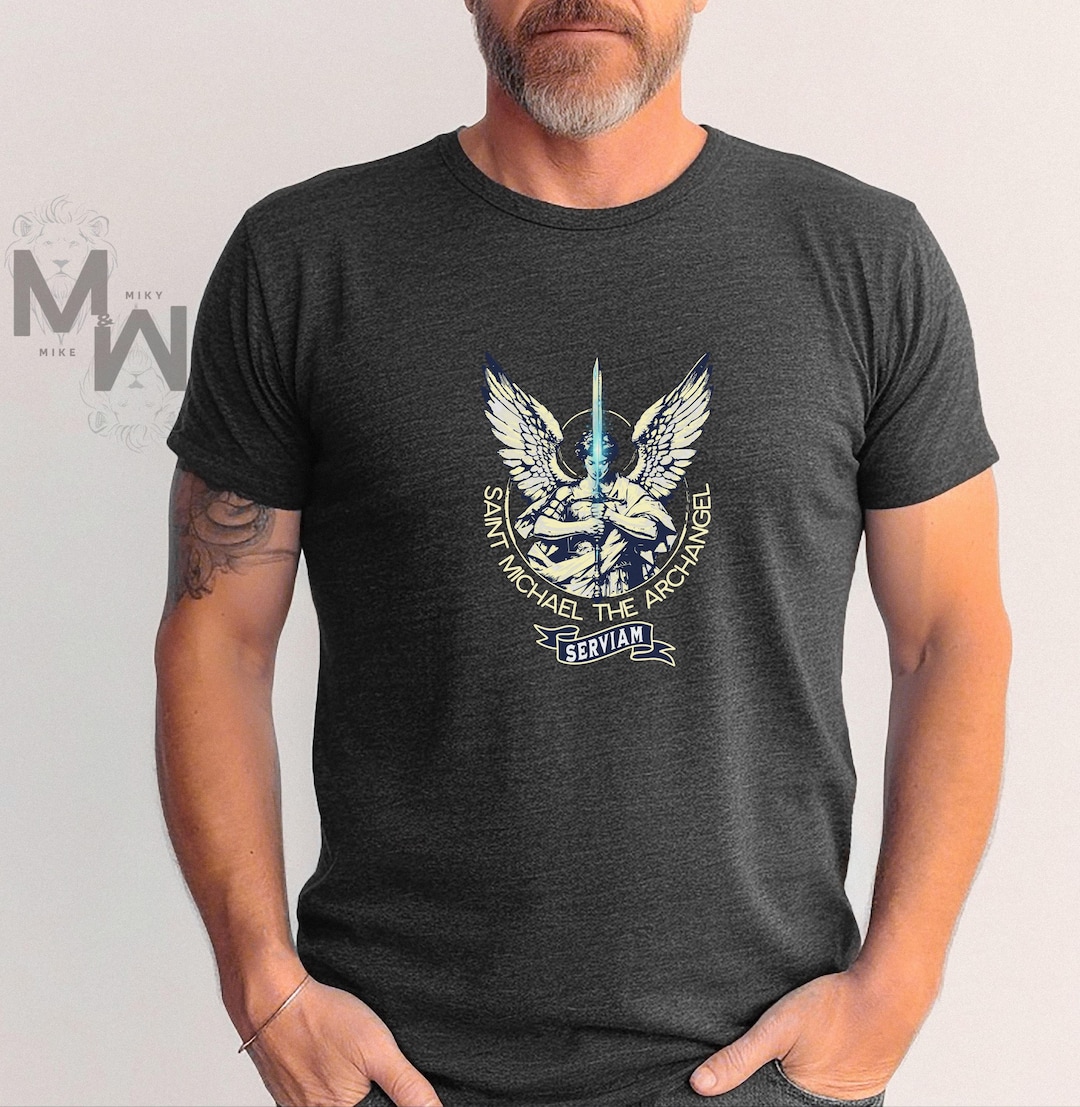 St Michael the Archangel Shirt, Catholic Men's T-shirt, Serviam ...
