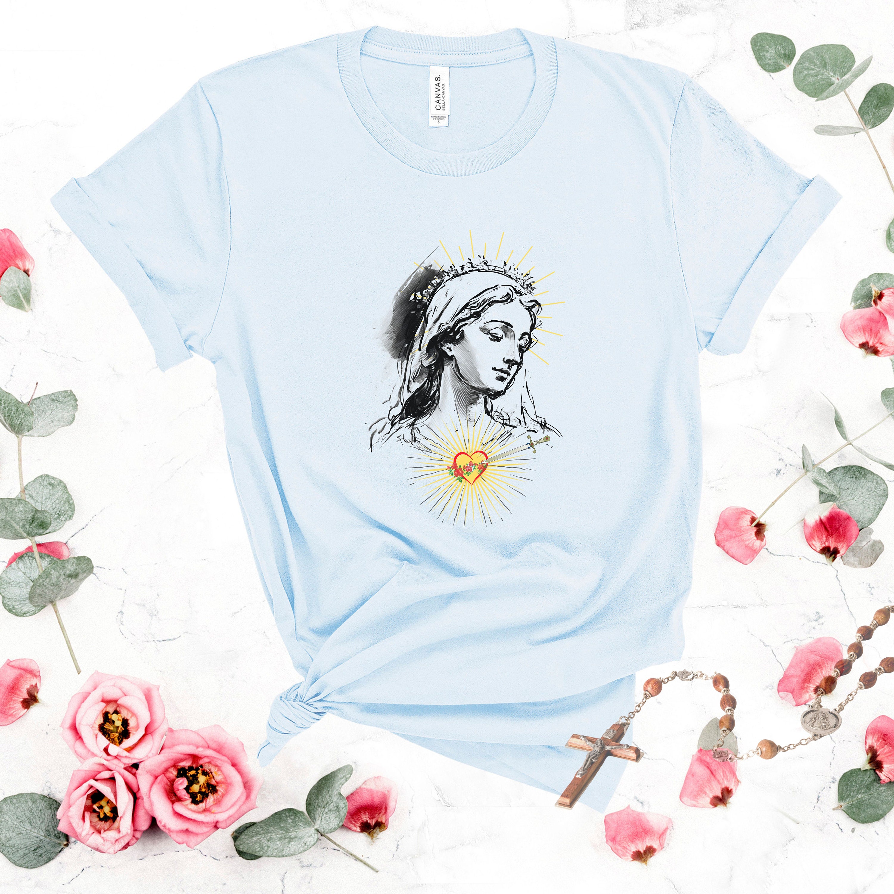 Virgin Mary Sacred Heart Catholic Shirt Catholic Art Apparel Shirts ...