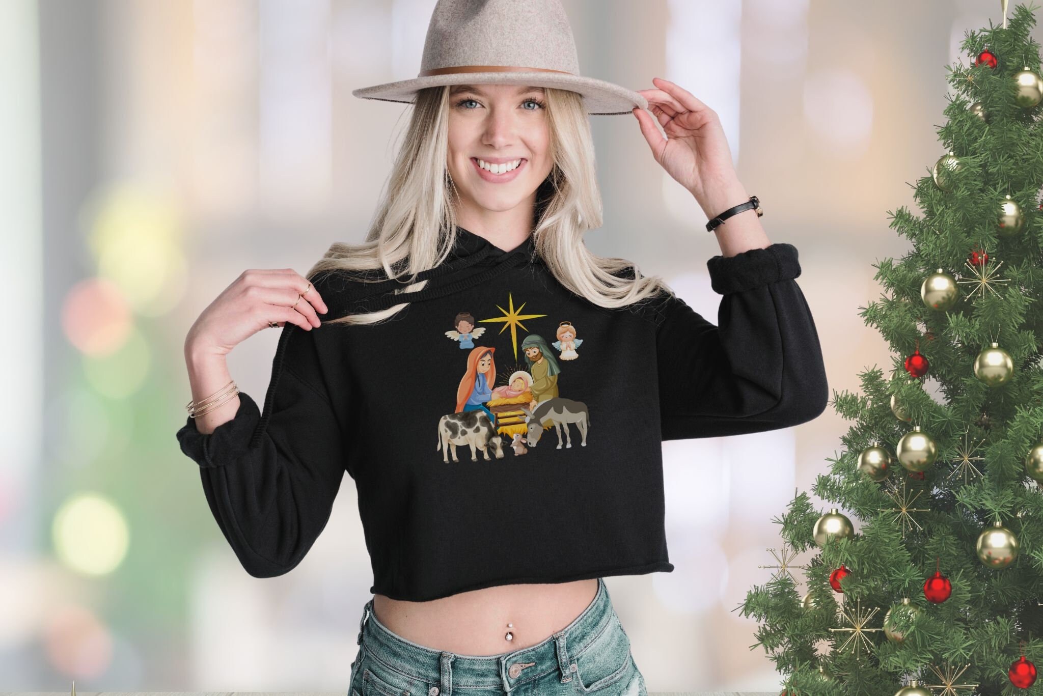 Nativity Crop Hoodie Nativity Scene Tops Nativity Crop Top Xmas Family ...