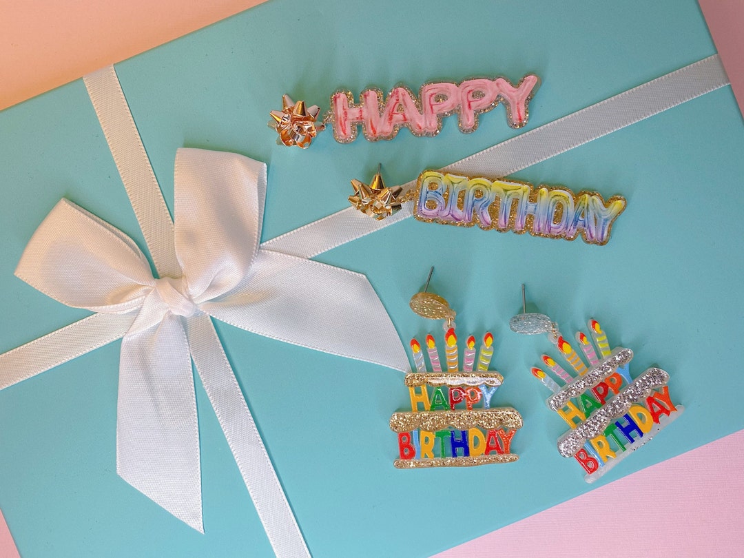 Happy Birthday Earrings / Birthday Theme Acrylic Drop Earrings ...