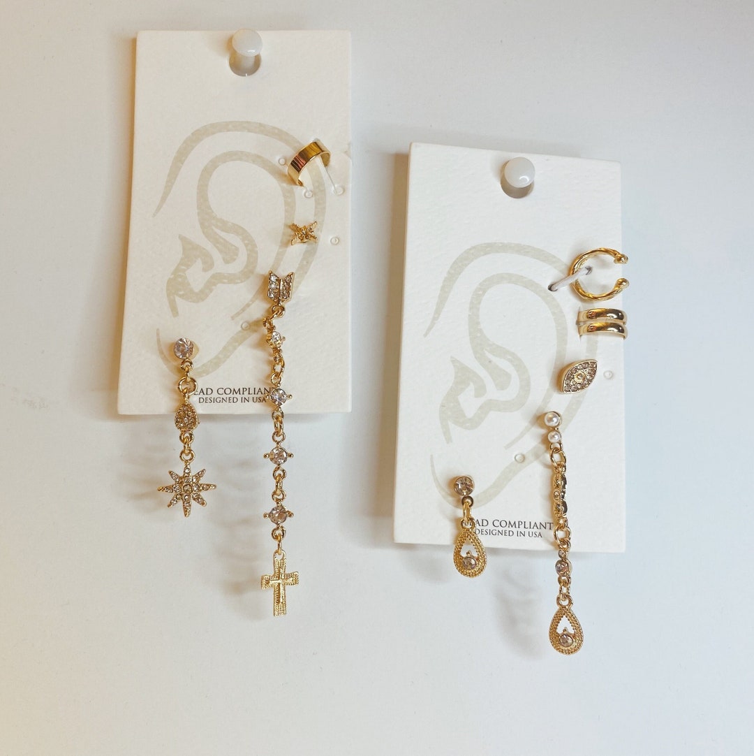 Stud, Cuff, Drop Earrings Set / Layered Earrings / Assorted Single ...