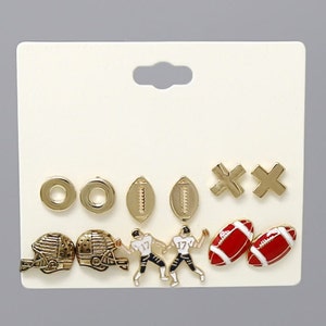 Set of 6 Pairs Football Stud Earrings / Sports Theme Earrings / Game ...