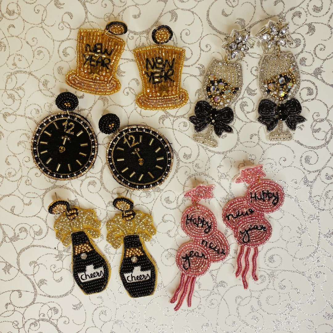Happy New Year Seed Bead Earrings / Happy New Year Earrings / Party ...