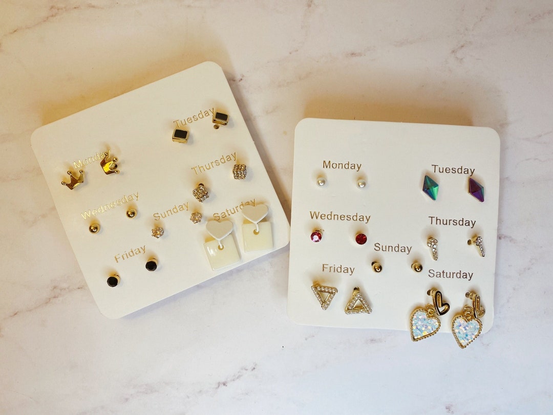 Set of 7 Pairs Assorted Stud & Drop Earring / 7 Days Earring Set / One ...