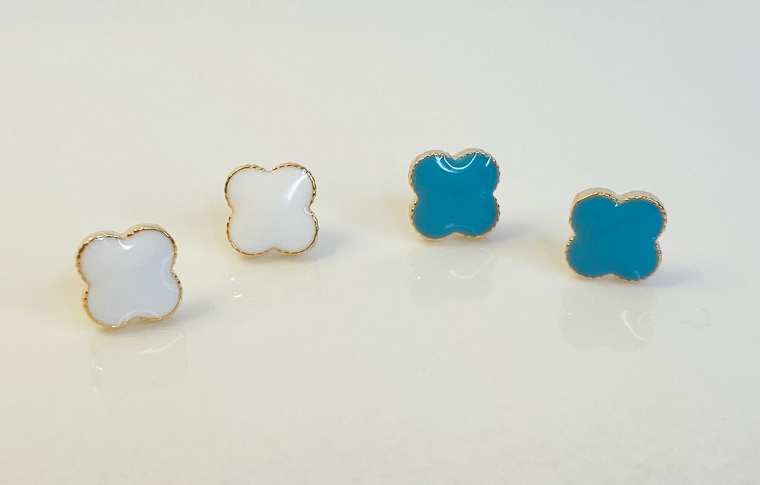 Clover Shape Stud Earrings / 18K Gold Dipped Brass Earrings ...