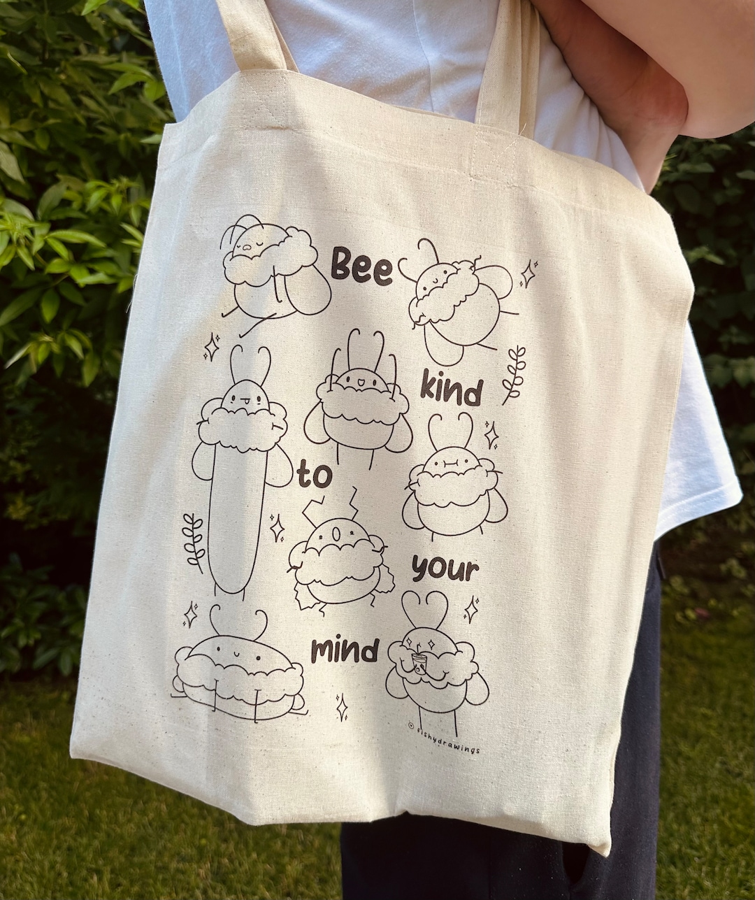 Cute Bee Tote Bag Beige | Bee Kind to Your Mind Cotton Bag - Etsy
