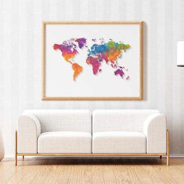 Low Poly World Map Wall Art - Etsy