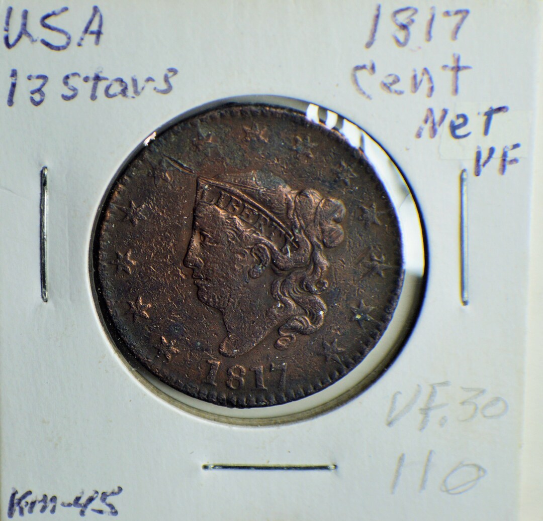 1817 USA Large Cent - 13 Stars - KM#45 Net Vf-30 With Better Details - Etsy