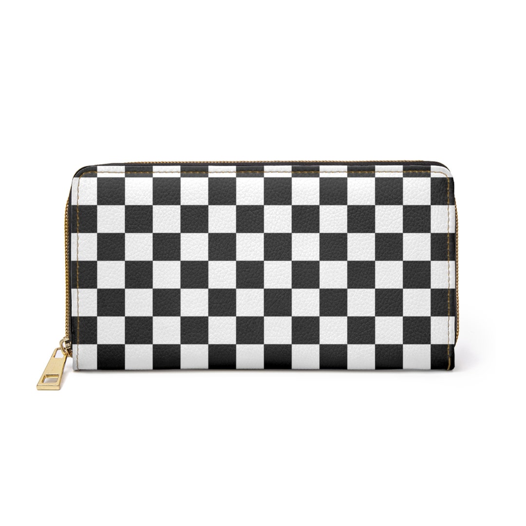 Black and White Checker PU Leather Zipper Wallet, Credit Card Holder ...