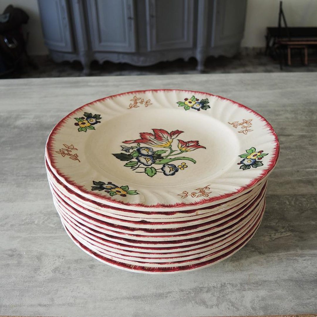 12 Vintage French Longwy “marseille” Earthenware Dinner Plates - Etsy