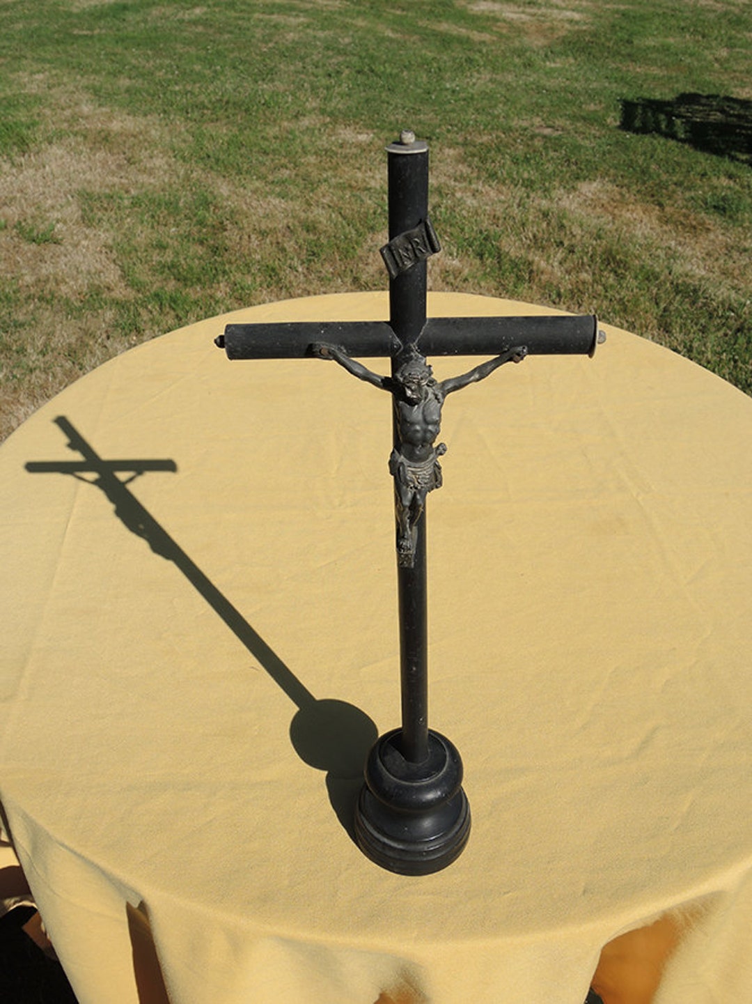 Antique Standing Crucifix in Turned Wood and Iron: Religious ...