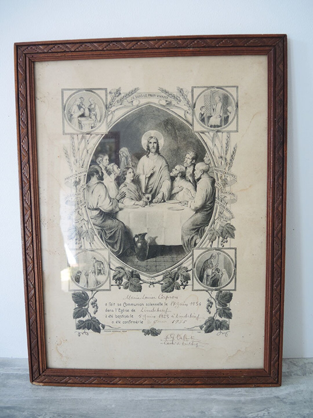 Antique French Framed Holy Communion Certificate - Etsy