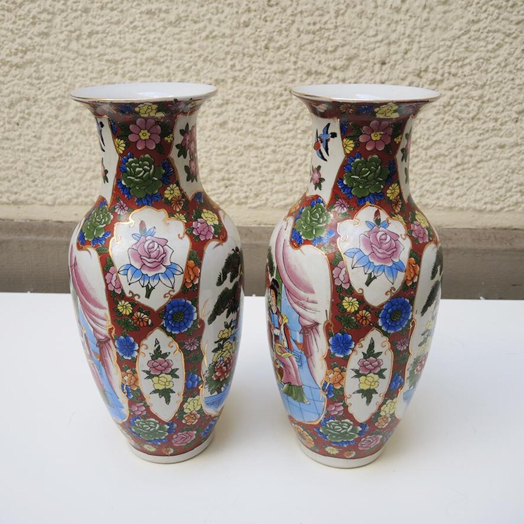 Pair of Vintage Chinese Baluster Vases - Etsy