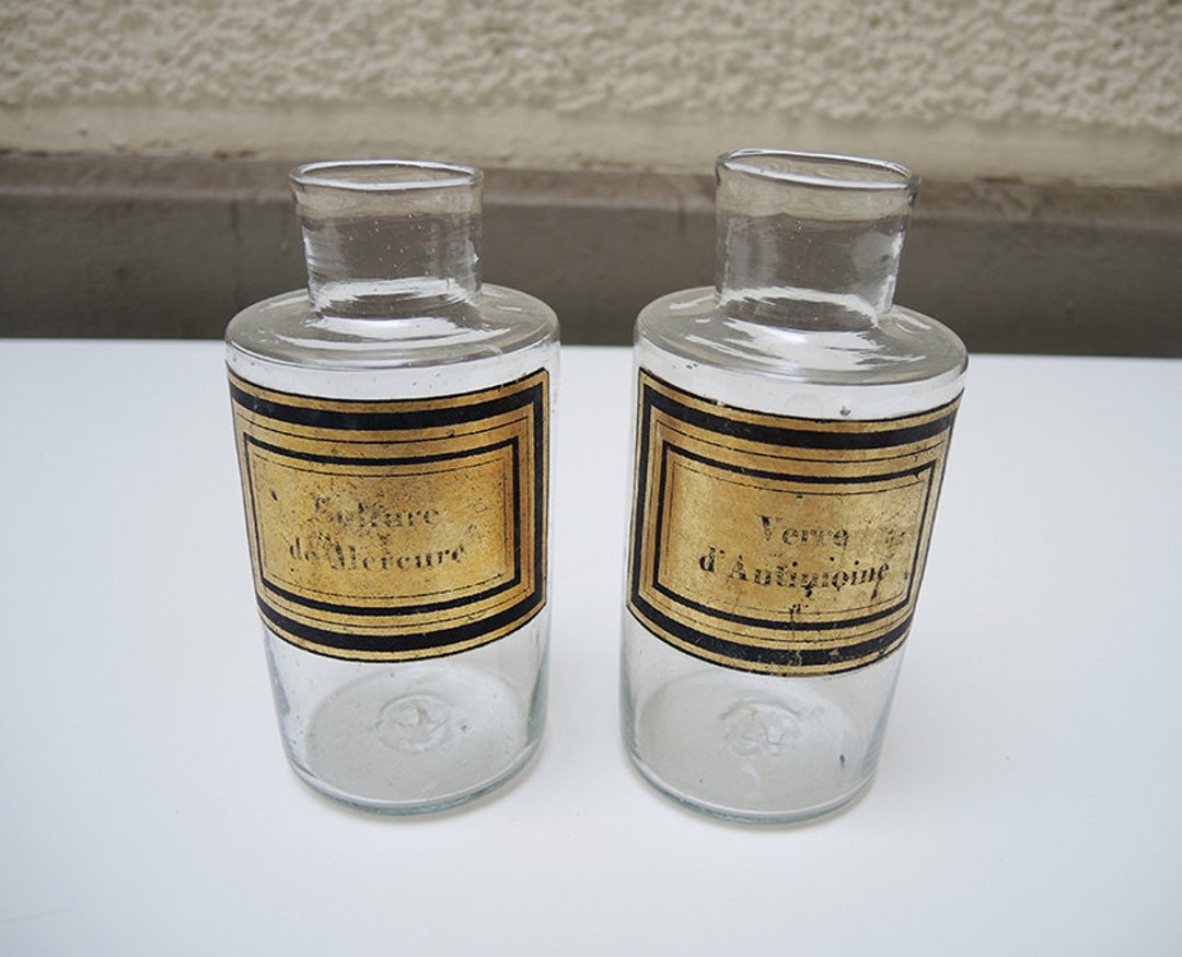 2 Antique French Apothecary Jars : Mercury Sulphide - Antimony Glass - Etsy