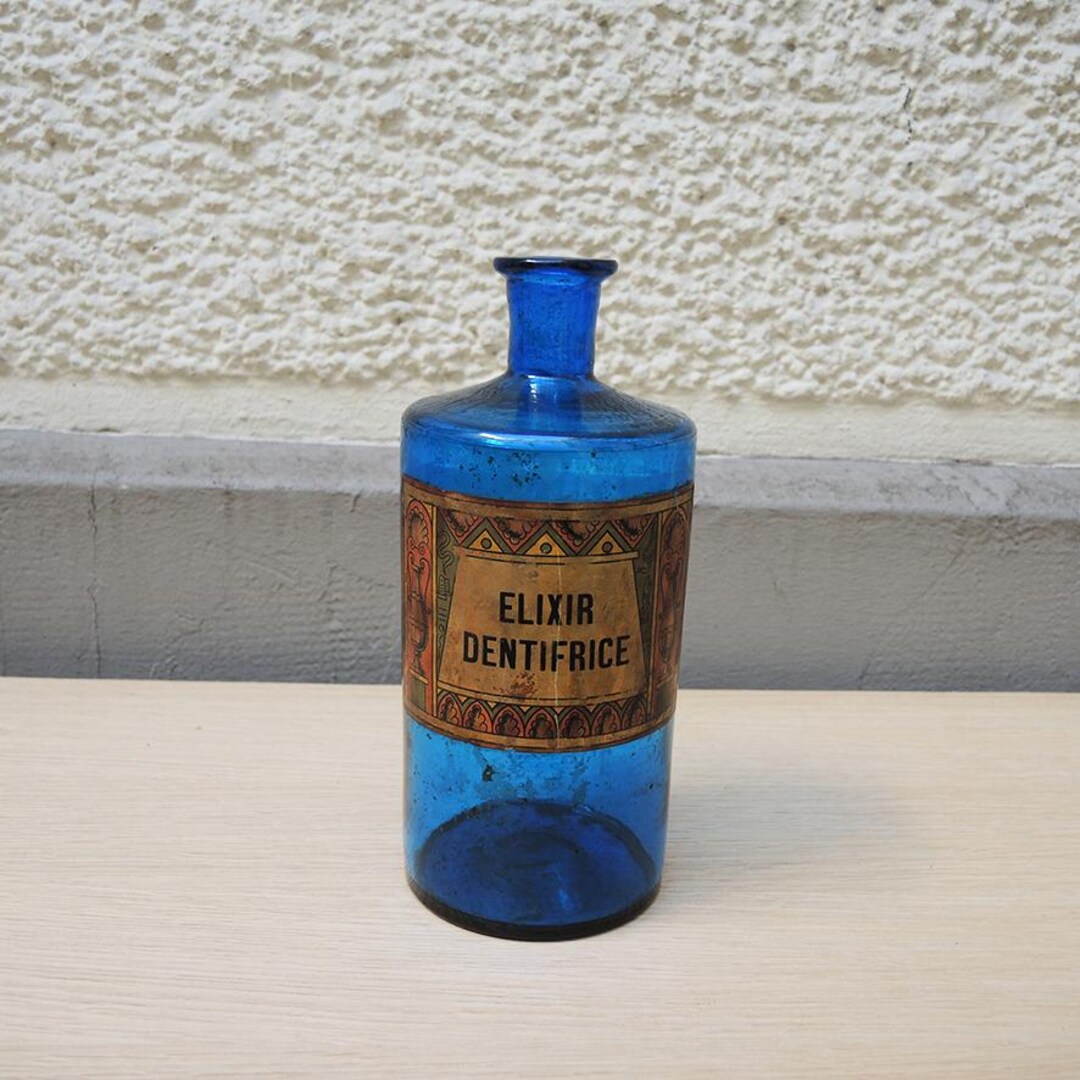 Blue Vintage French Apothecary / Pharmacy Bottle : Dental Elixir - Etsy