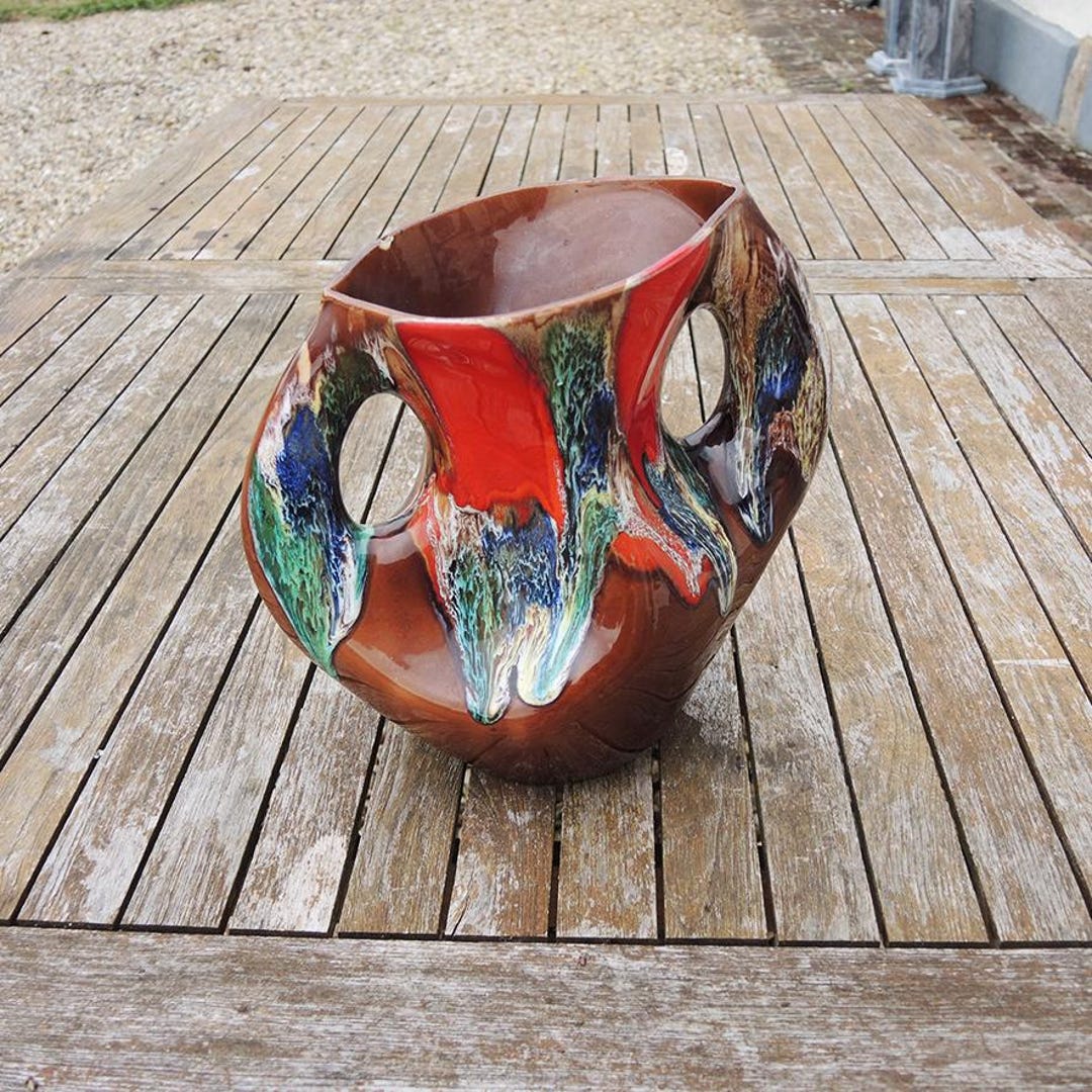 Vintage French Vallauris Ceramic 2-handle Vase - Etsy