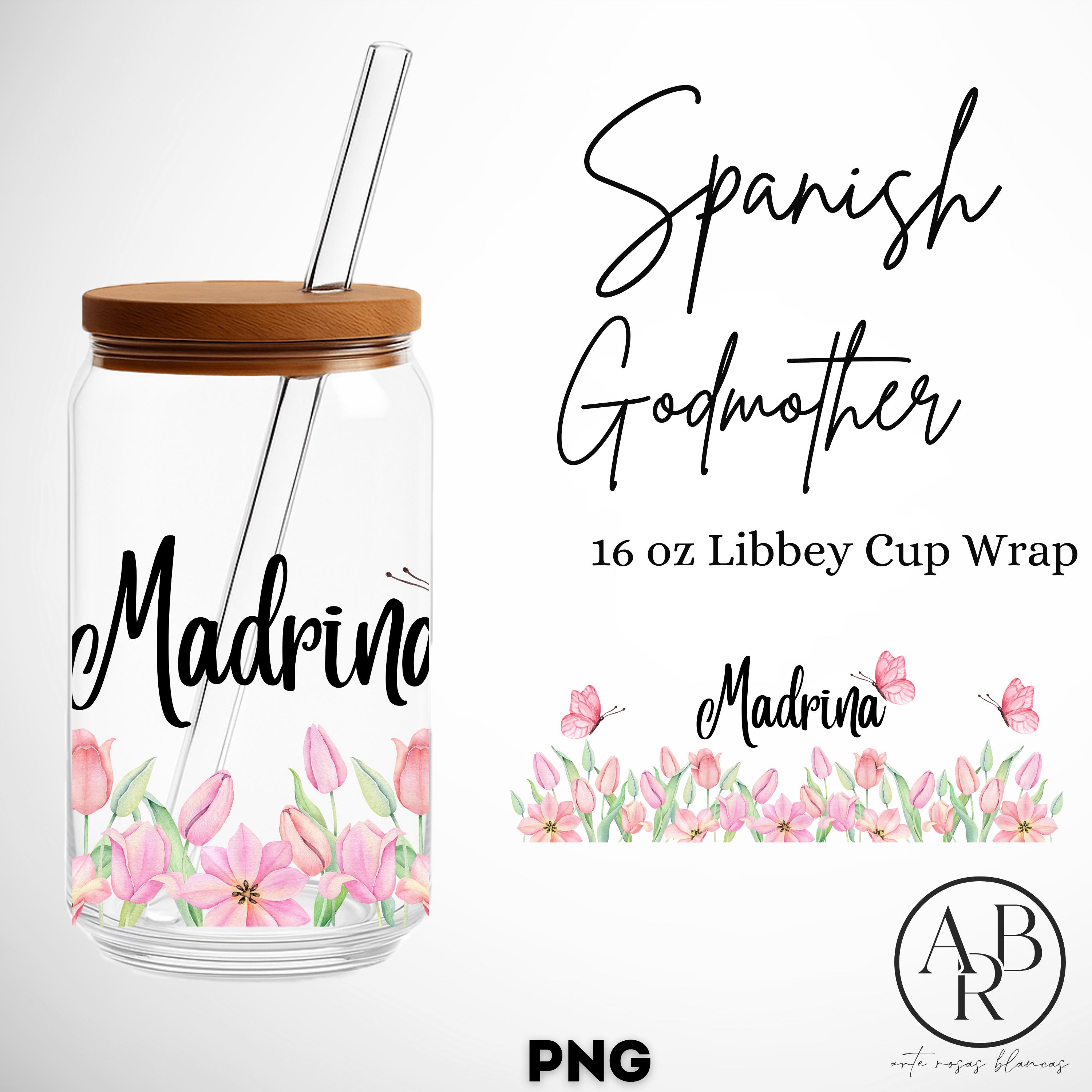Madrina 16oz Libbey Glass Cup Wrap | Spanish Libbey Glass Cup Wrap Png ...