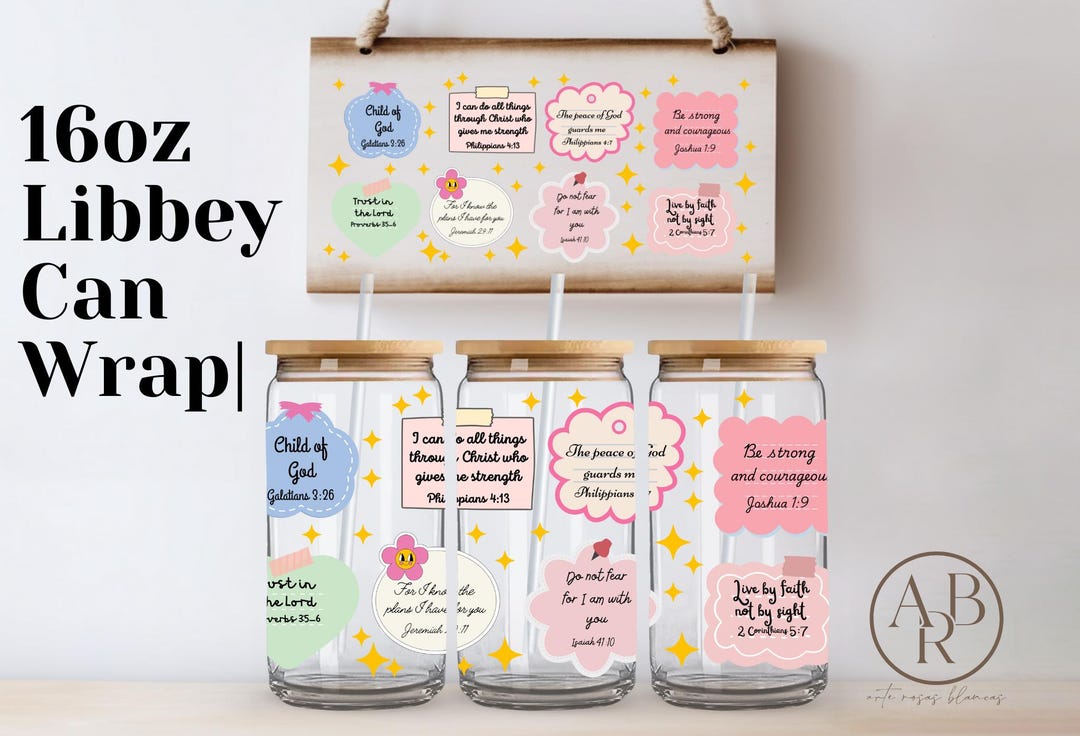 Christian Positive Phrases Libbey Cup Wrap PNG | Bible Phrases Cup Wrap ...