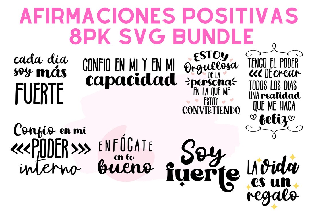 8 Frases Motivadoras Paquete De SVG | Frases Positivas Svg | Latina Png | SVG En Espanol ...