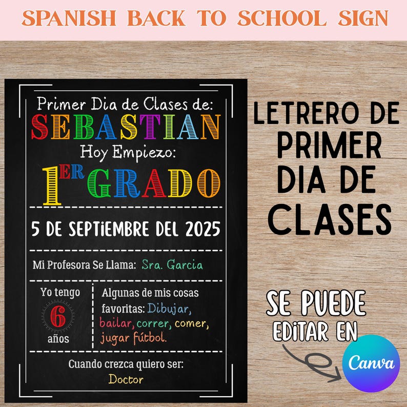 Primer Dia De Clases Poster En Español Editable Png | Letrero De Clases ...