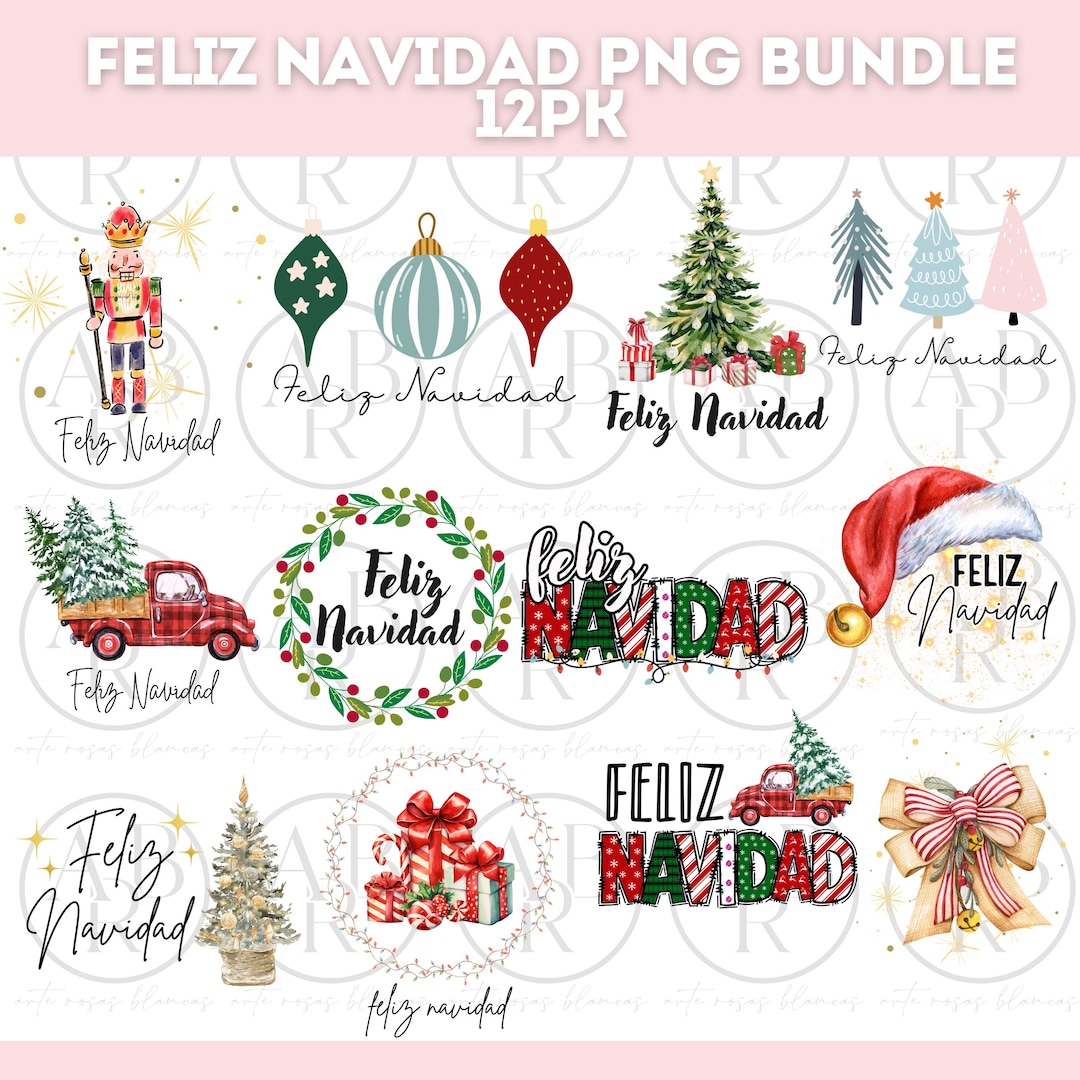 Feliz Navidad PNG Bundle 12 Paquete | Feliz Navidad En Español | PNG En ...