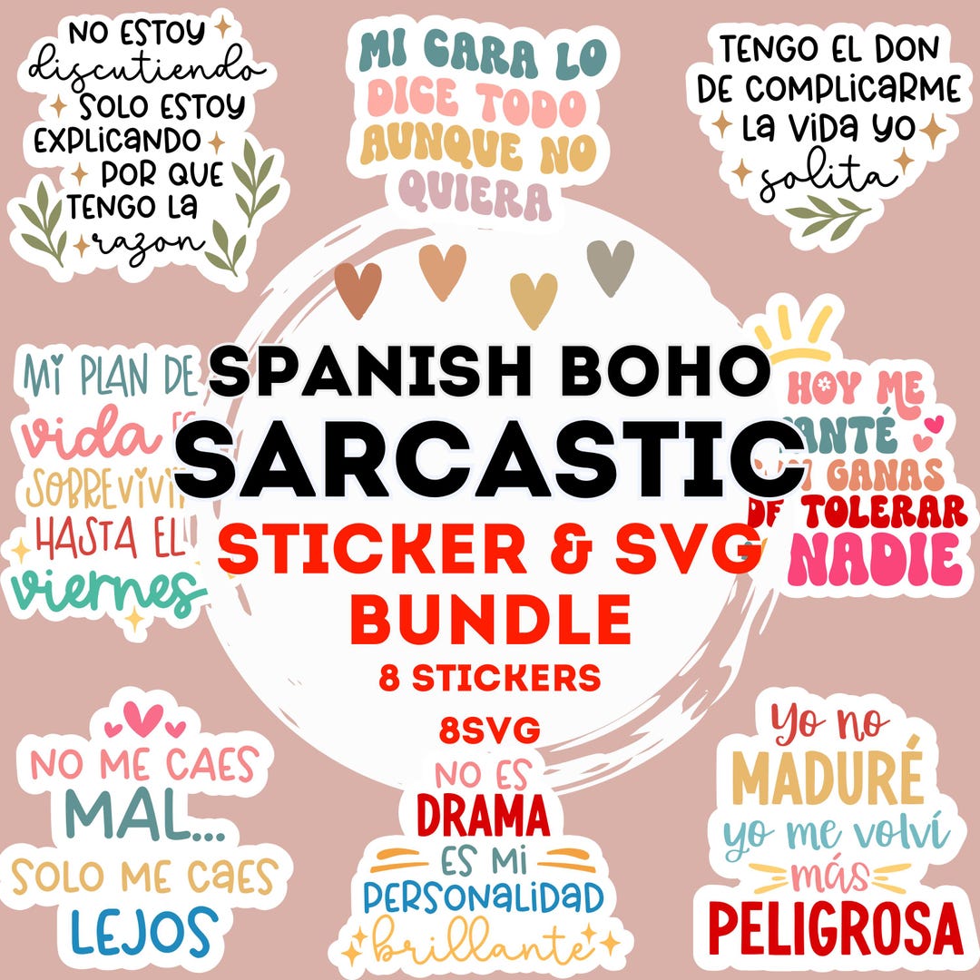 Spanish Boho Sarcastic Stickers and SVG Bundle | Funny Sayings in ...