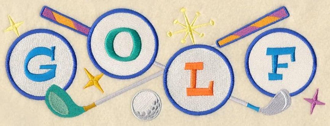 Retro Golf Embroidered Towel, Flour Sack Towel, Kitchen Towel, Dish ...