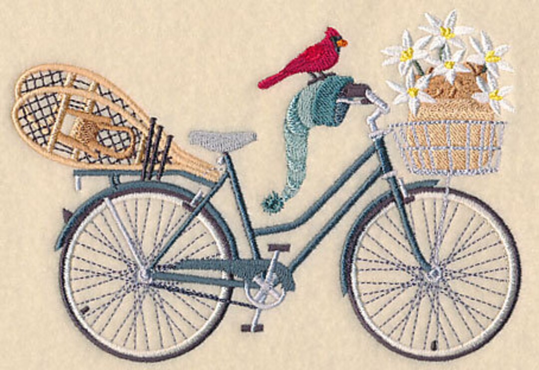 Dashing Through the Snow Bicycle Embroidered Towel Flour Sack - Etsy