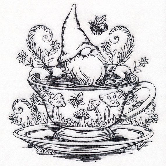 A Day at the Spa Teacup Gnome Embroidered Towel Flour Sack - Etsy