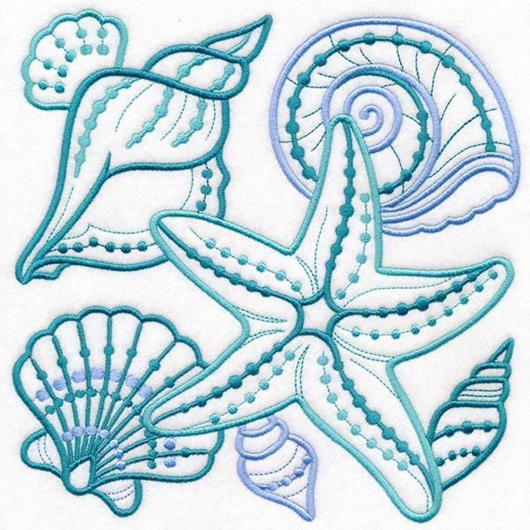 Ocean Textures & Treasures Embroidered Towel, Flour Sack Towel, Kitchen ...