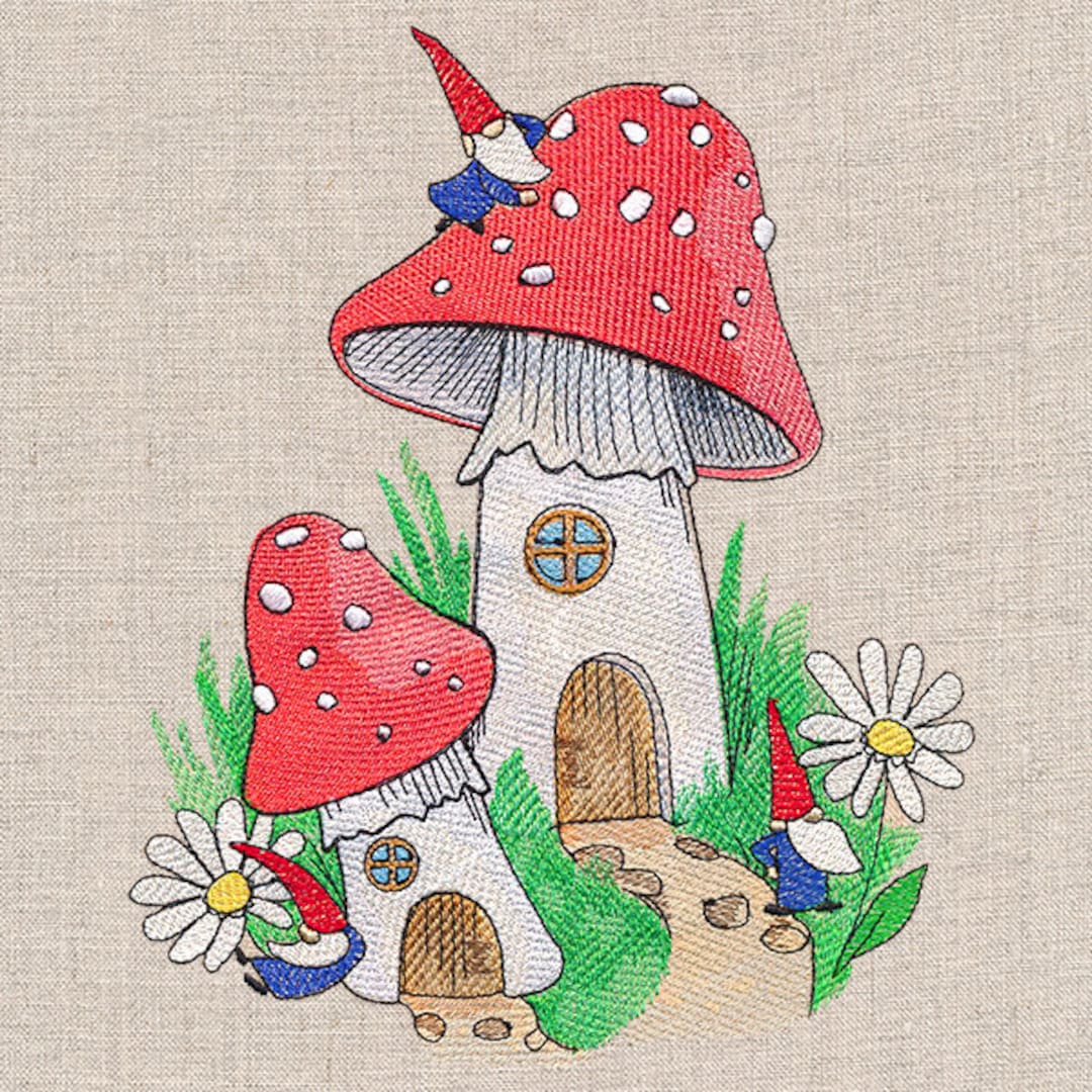 Gnome Sweet Gnome Toadstool House Embroidered Towel Flour Sack - Etsy