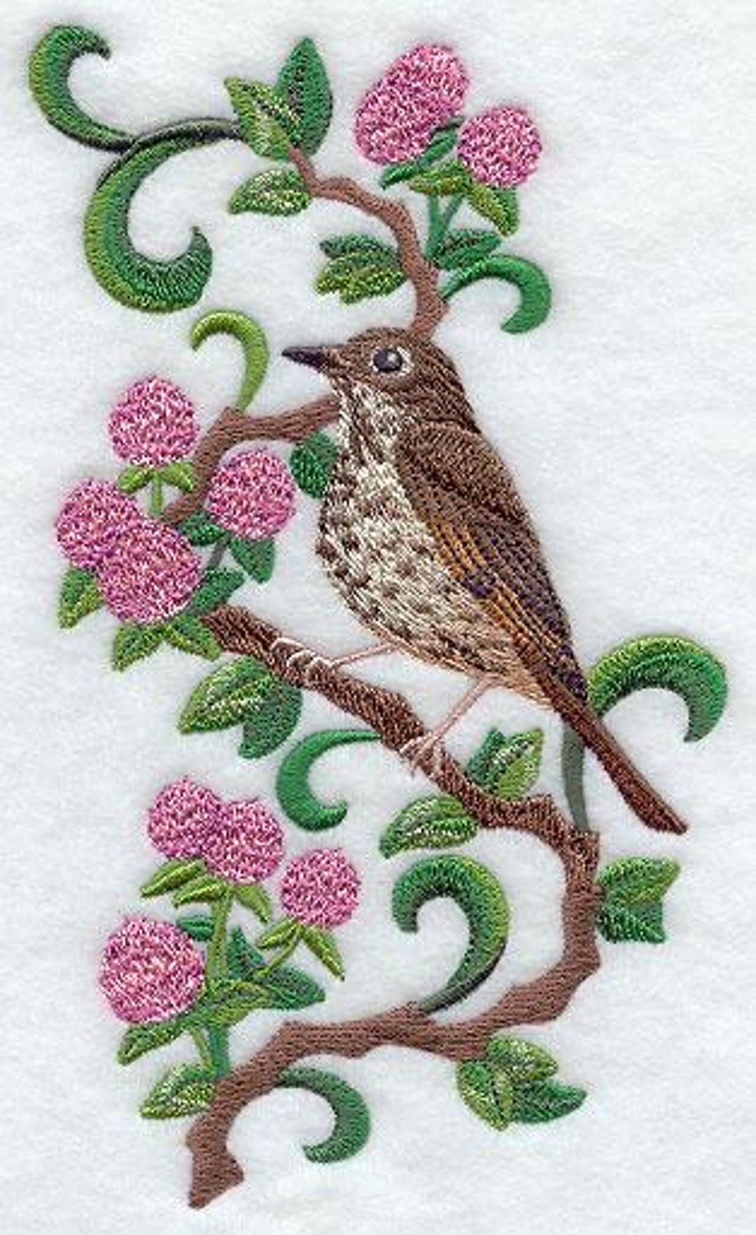Vermont State Bird Hermit Thrush and Red Clover Embroidered Towel Flour ...