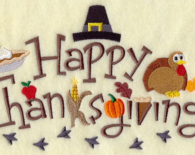 Fall Embroidered Kitchen Towel Dish Towel Tea Towel Word Art thankful ...