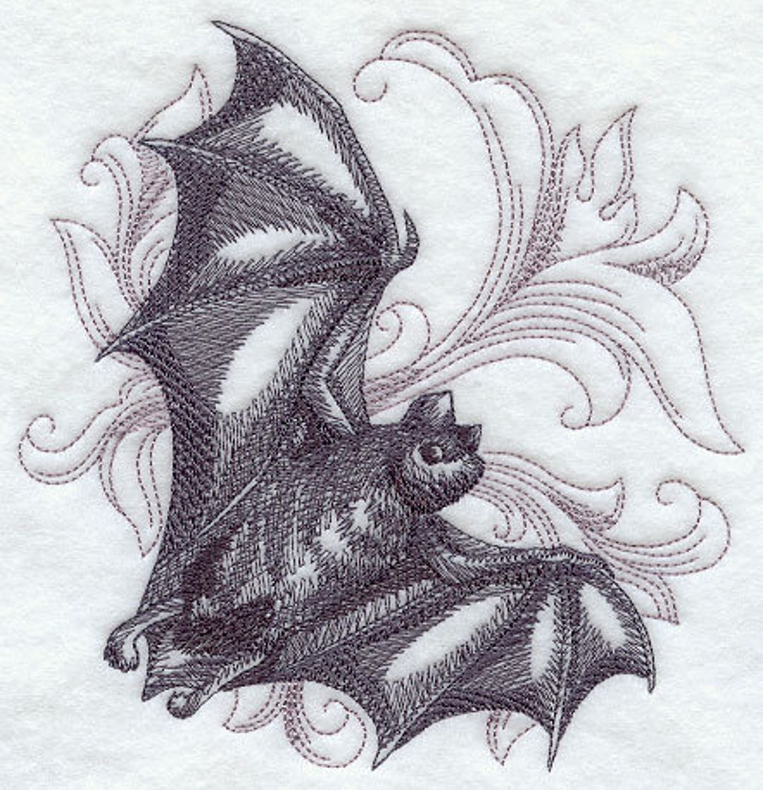 Bat With Baroque Embroidered Towel Flour Sack Towel Kitchen Towel Hand ...