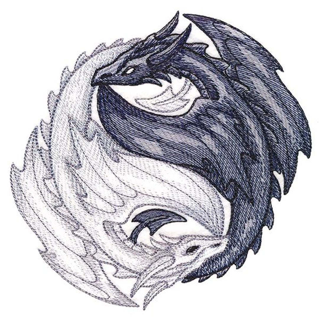Yin Yang Dragons, Embroidered Towel, Flour Sack Towel, Kitchen Towel ...