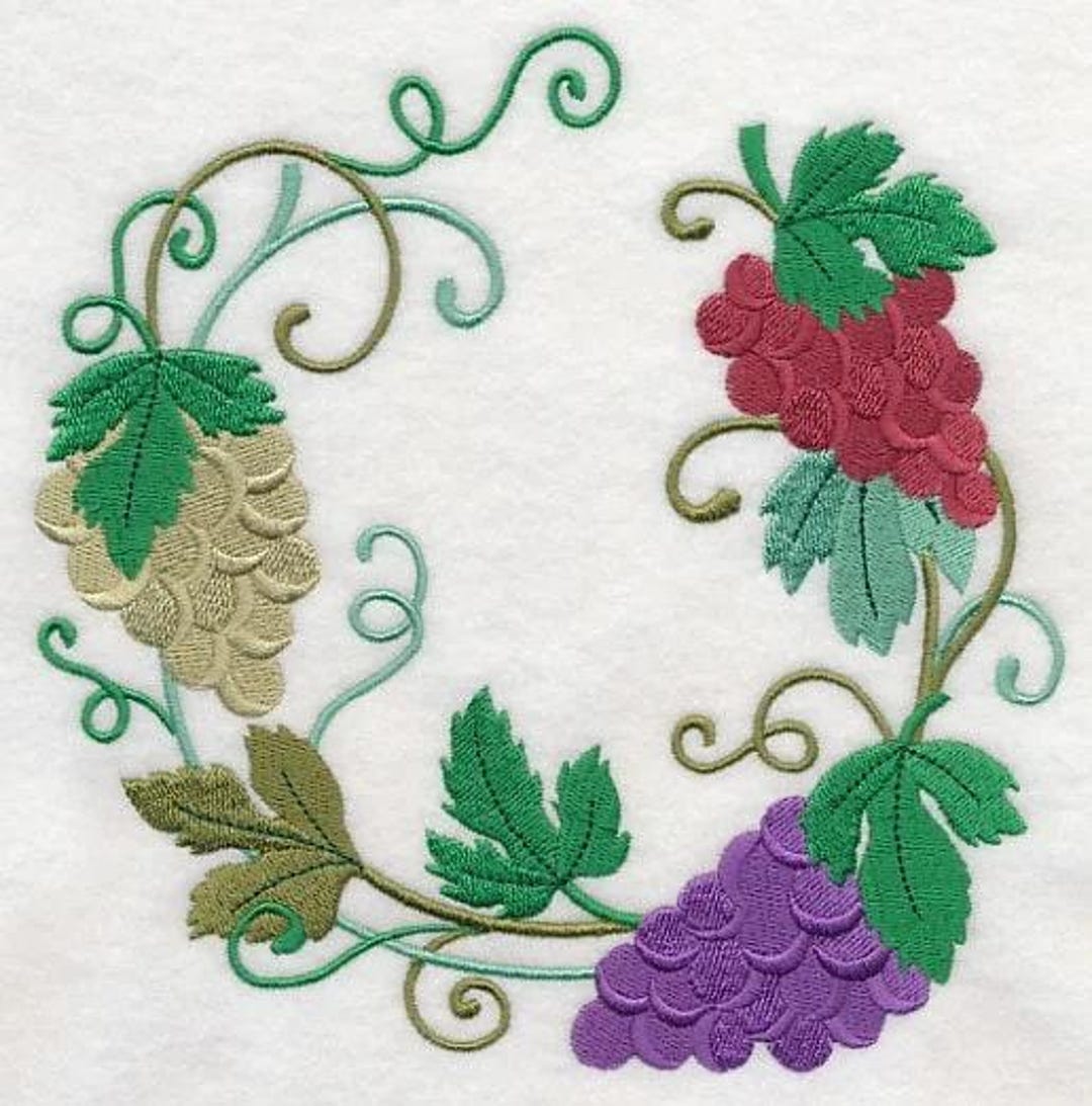 Grape Wreath Embroidered Towel, Flour Sack Towel, Kitchen Towel, Hand ...