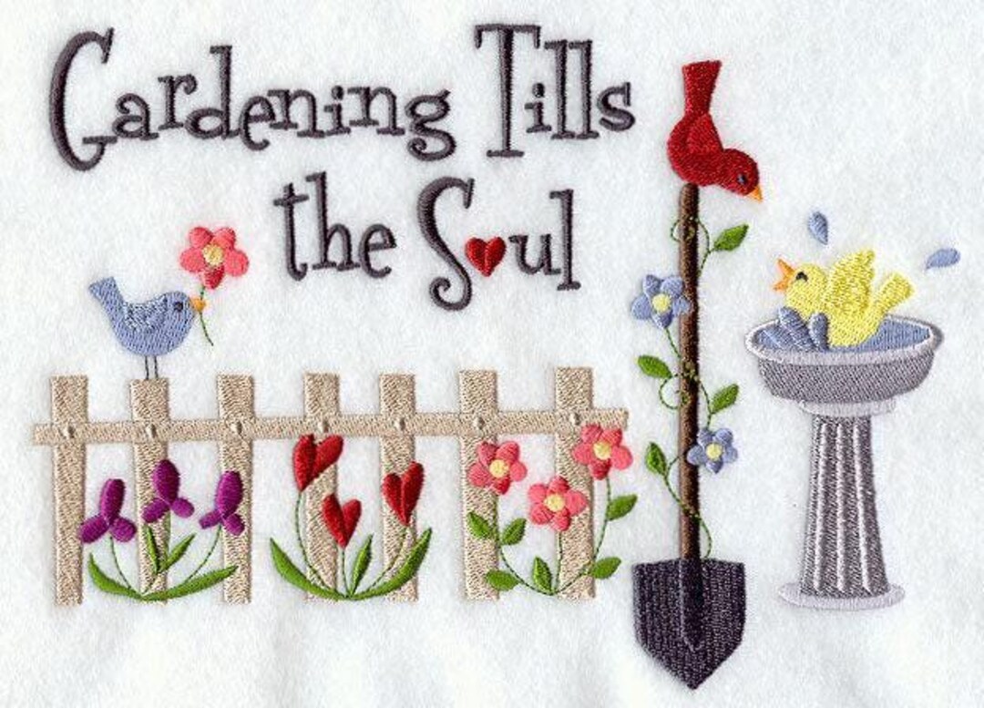 Gardening Tills the Soil Embroidered Towel Flour Sack Towel Kitchen ...