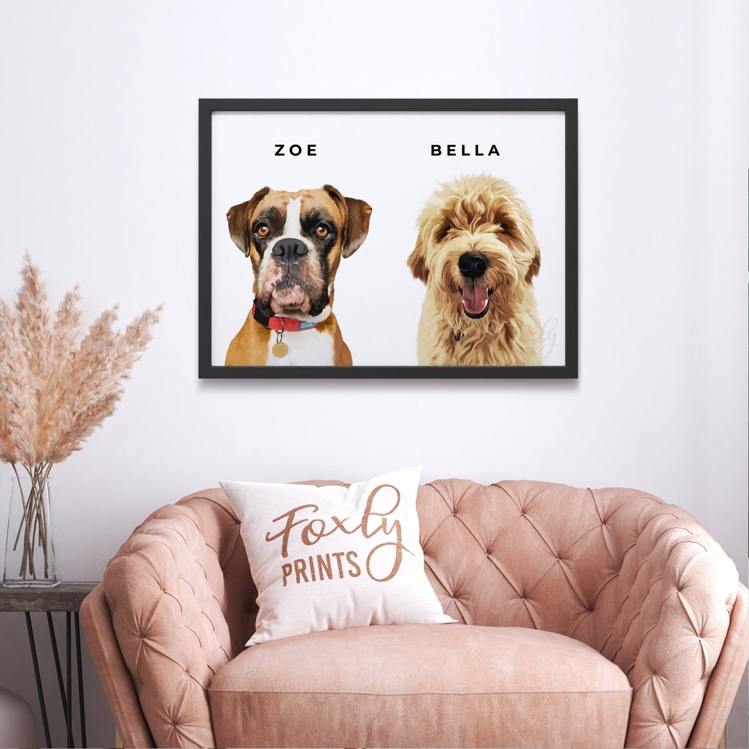 2 Dog Portrait, Two Dog Portrait, a Custom Dog Portrait From Your Photo ...