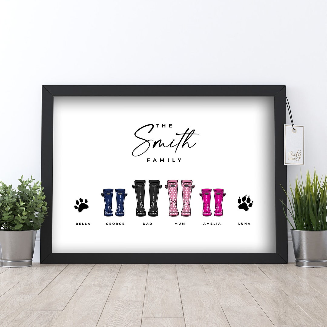 Personalised Wellies Print, Welly Boot Print With Custom Names, for a ...