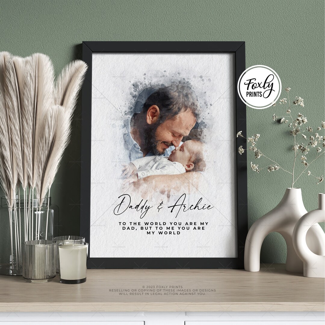 Fathers Day Gift Custom Portrait Watercolour Painting First Fathers Day ...