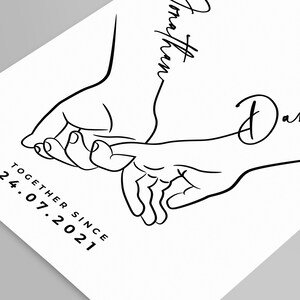Anniversary Gift, Personalised Line Drawing of Two Hands Holding, for ...