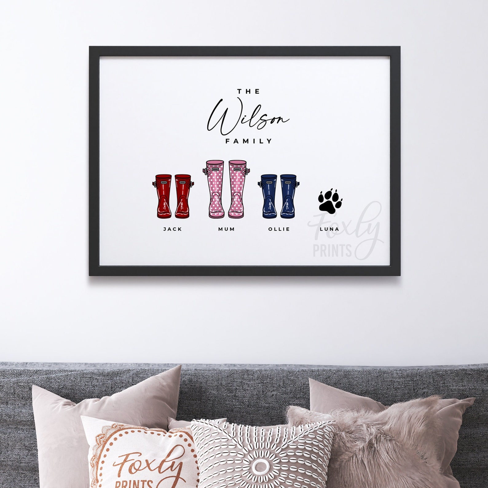 Personalised Wellies Print Illustrated Print With Family - Etsy UK