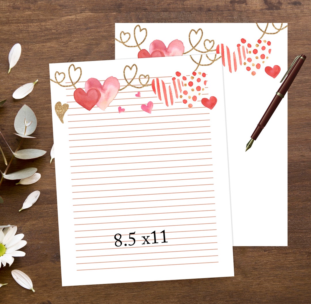 Valentine Hearts Letter Size Printable File, Floral Downloadable File ...
