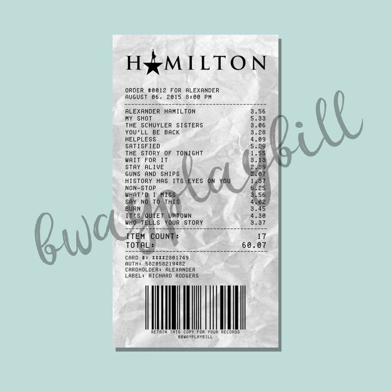 Set of 8 Broadway Musical Album Receipt Stickers: Hamilton - Etsy