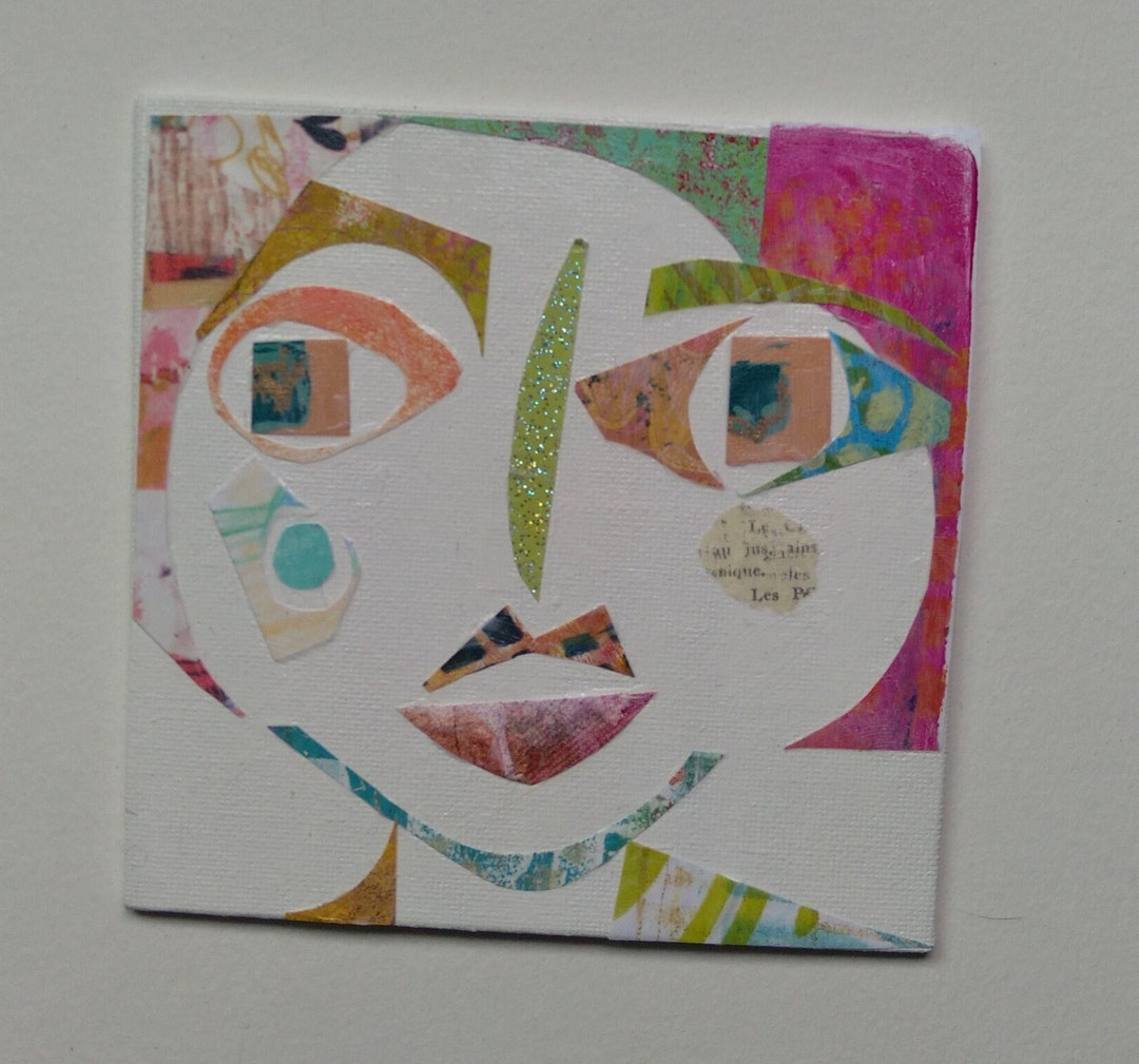NOT DIGITAL / Original Collage Portrait/5 X 5/gel Prints/repurposed ...