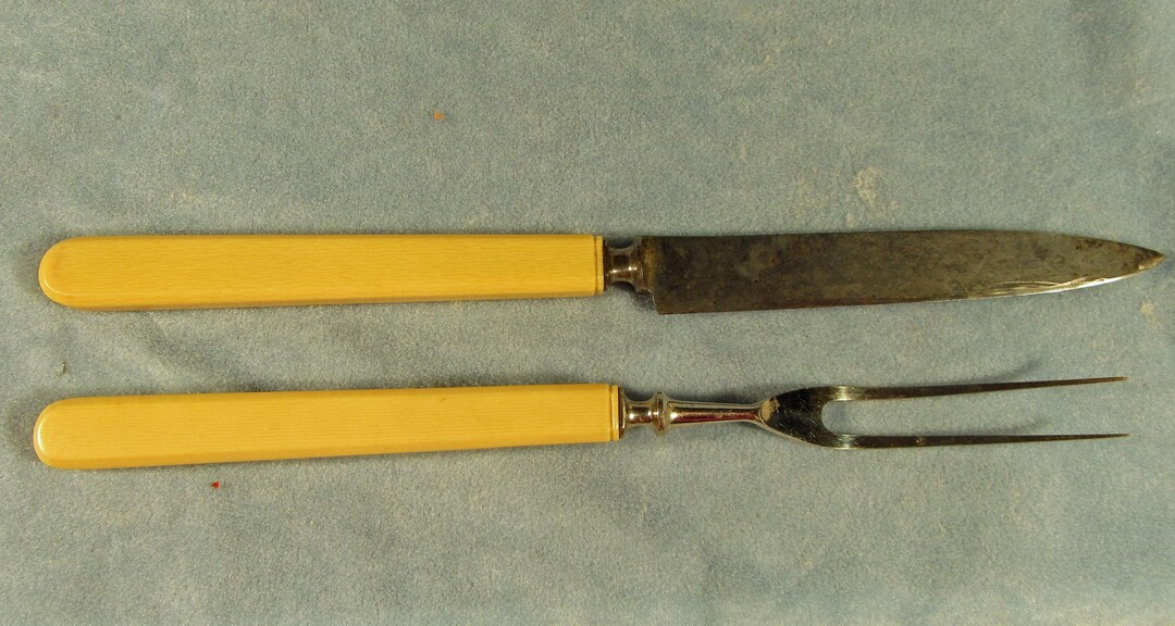 Antique Celluloid Carving Knife and Fork Set - Etsy